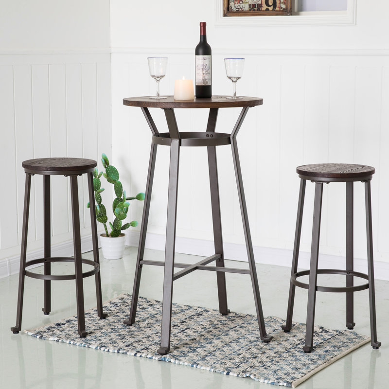 Williston Forge Overstreet Round Solid Wood Top Metal Base Dining Table ...