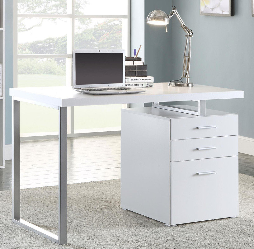 Latitude Run® White Reversible Office Desk with 3 Drawers - Ideal for ...