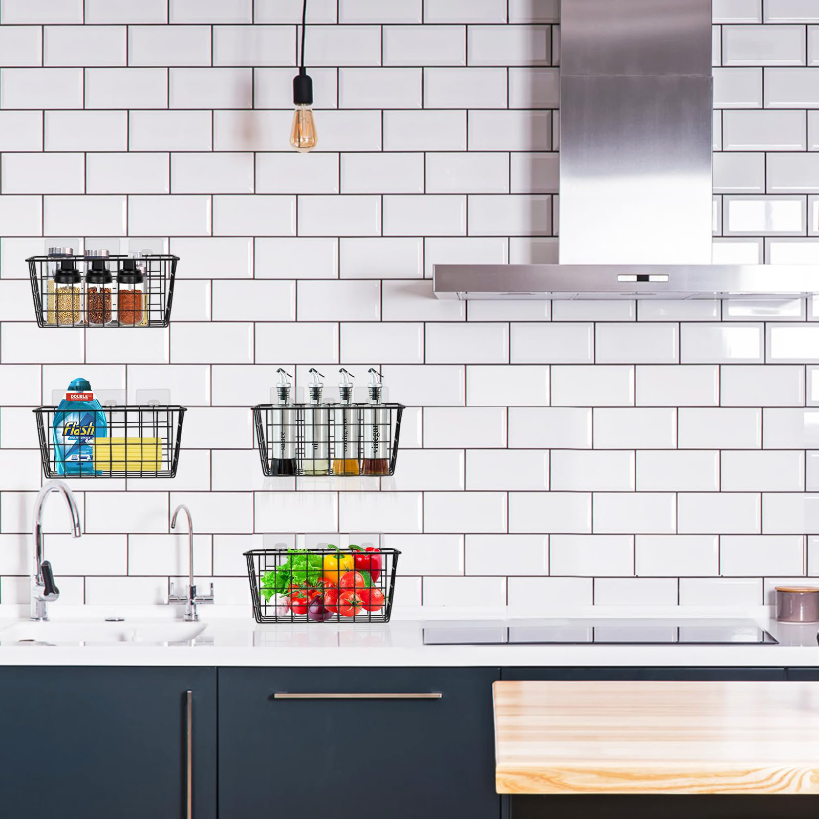 ACTIVE DOOR & WINDOW 4-Pack Hanging Kitchen Storage Baskets, Sticky ...