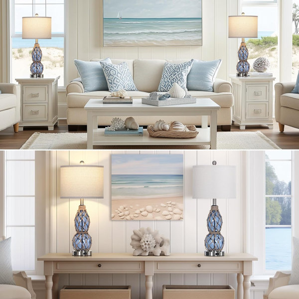 Longshore Tides Nautical Glass & Rope Table Lamps Set, 3-Way Dimmable ...