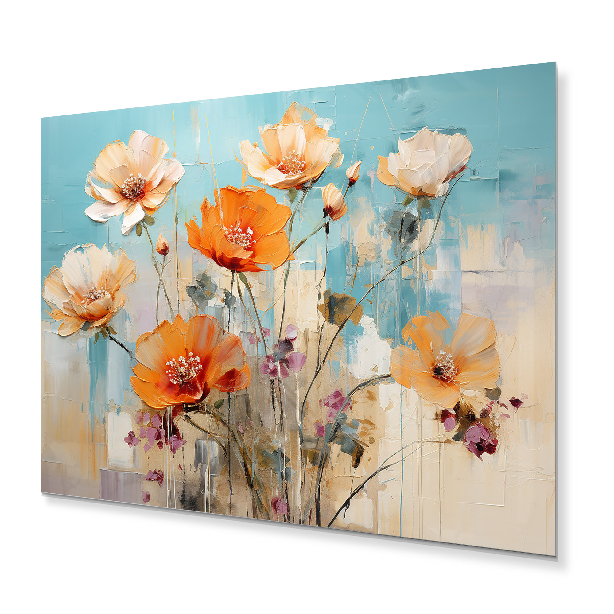 Wildon Home® Orange Blue Cactus Representation - Floral Metal Art Print | Wayfair