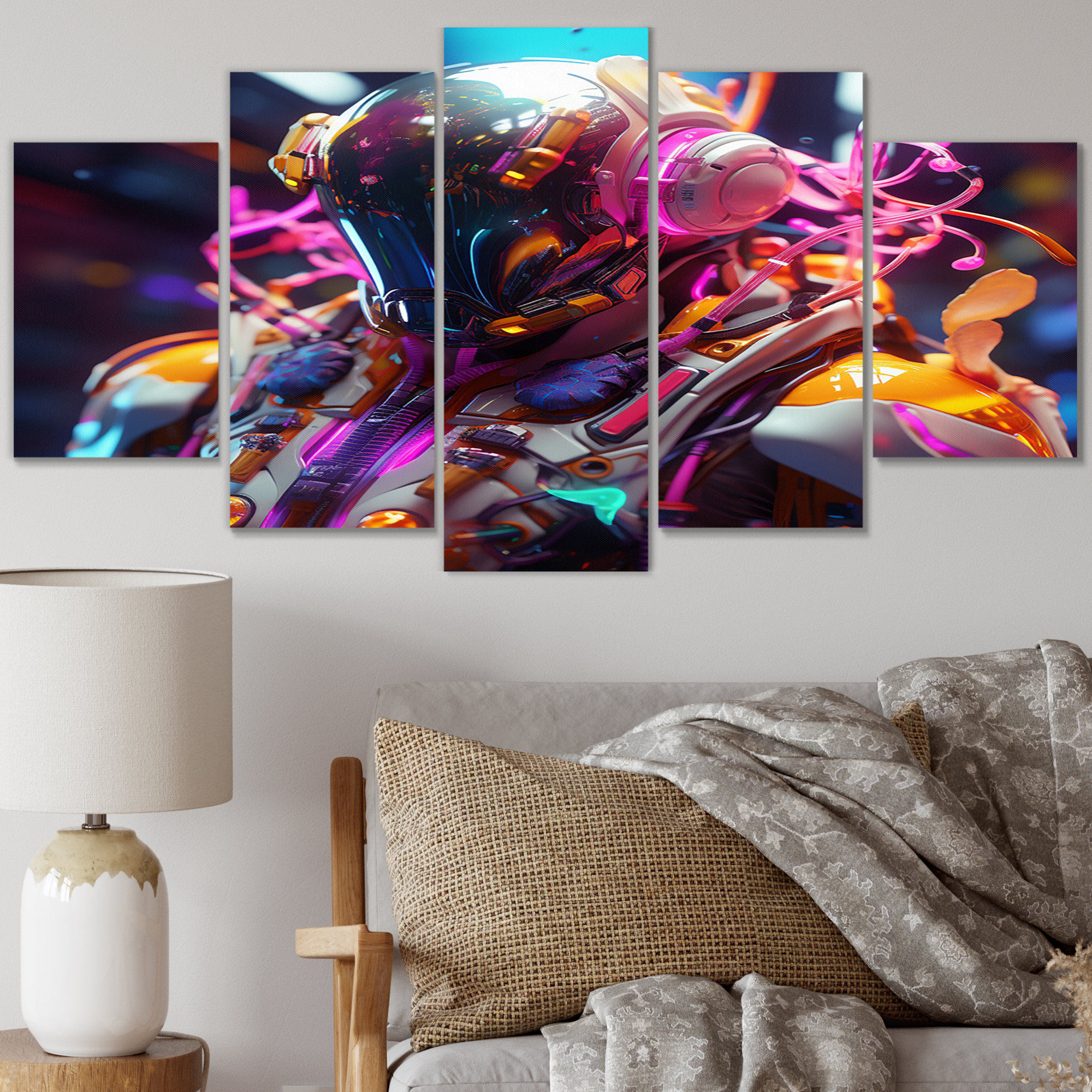 Design Art Sci-Fi Retro Futuristic Robot In Neon - Fantasy & Sci-Fi ...