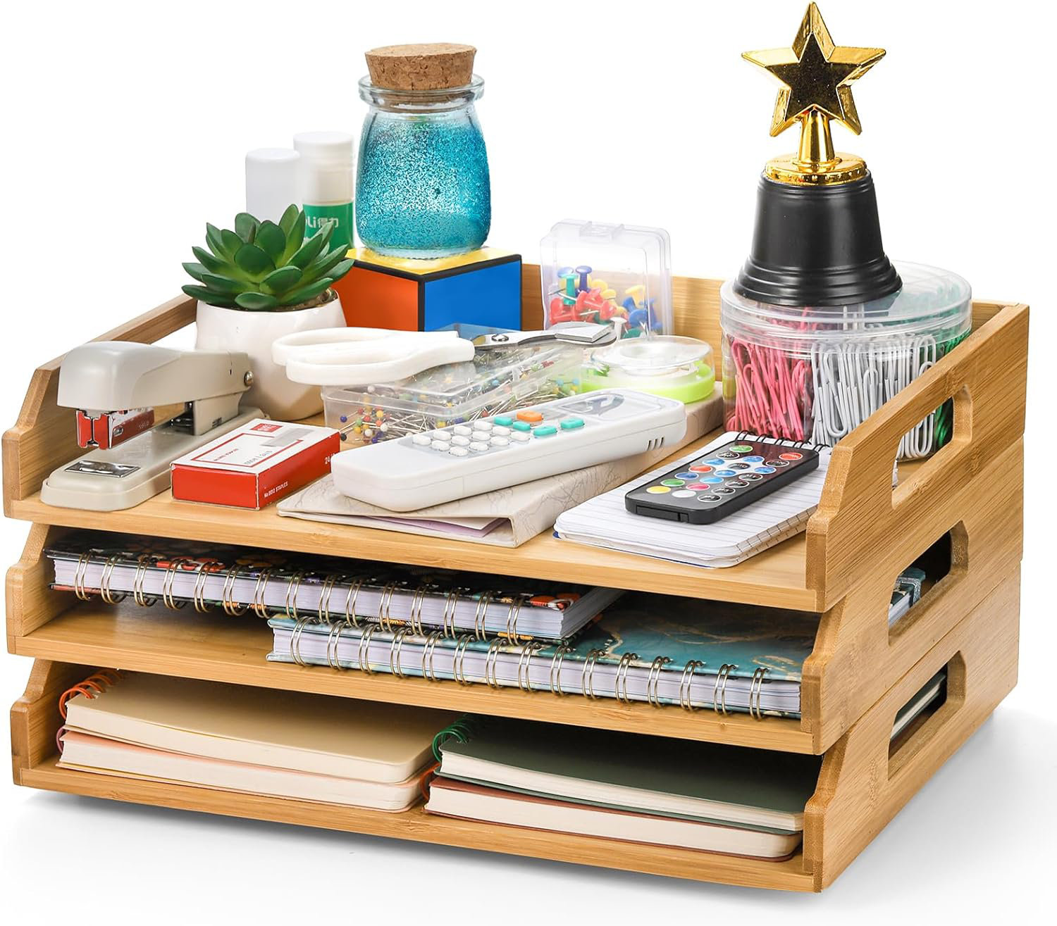 Loon Peak® 3 Pack Stackable Paper Trays, Desk Letter Tray Set, 3 Tier ...