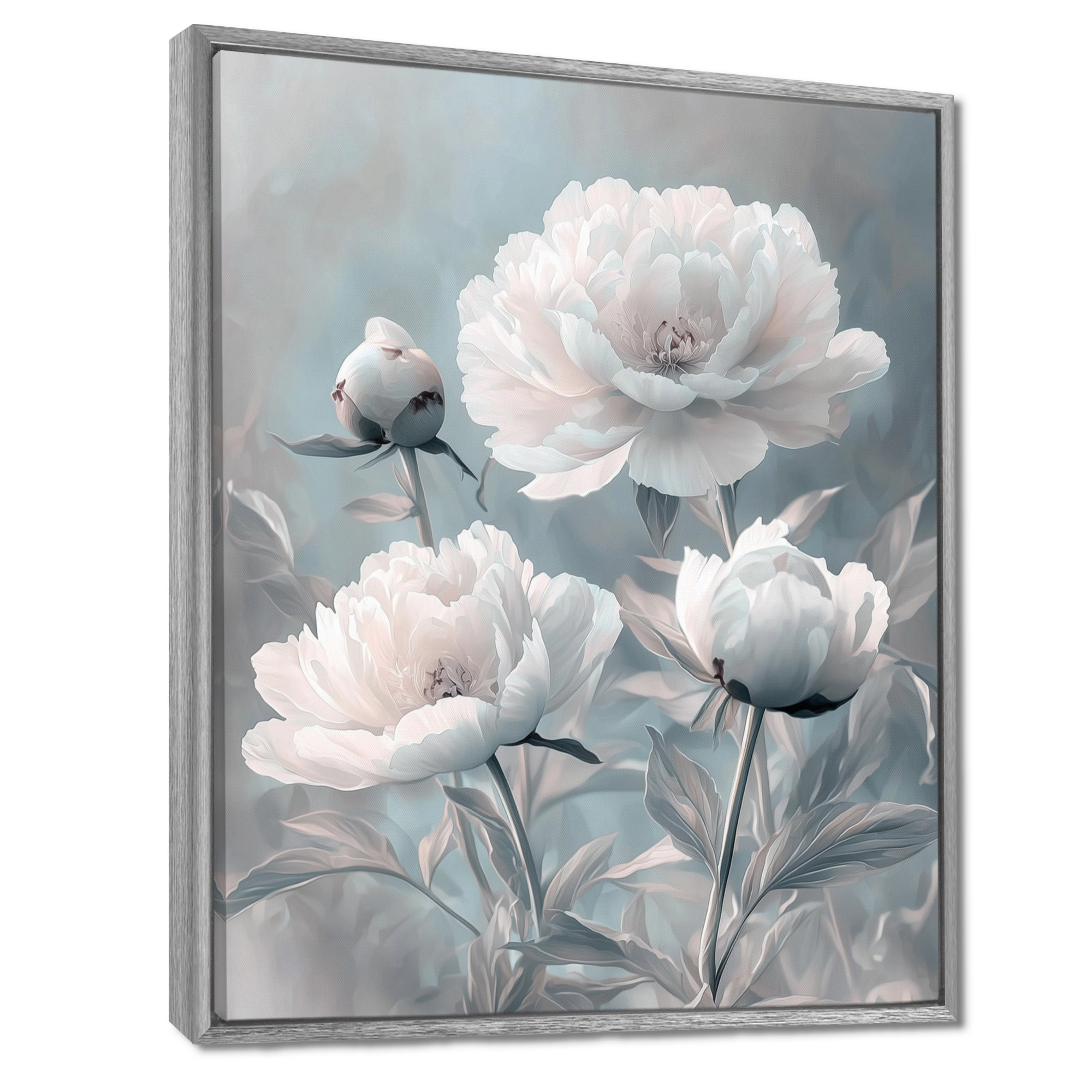 Winston Porter Gray Moonlit Garden - Peonies Framed Canvas Print | Wayfair