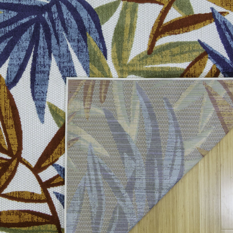 Gertmenian Fosel Bumba Blue/Orange/Ivory Tropical Leaf Flatweave Indoor ...