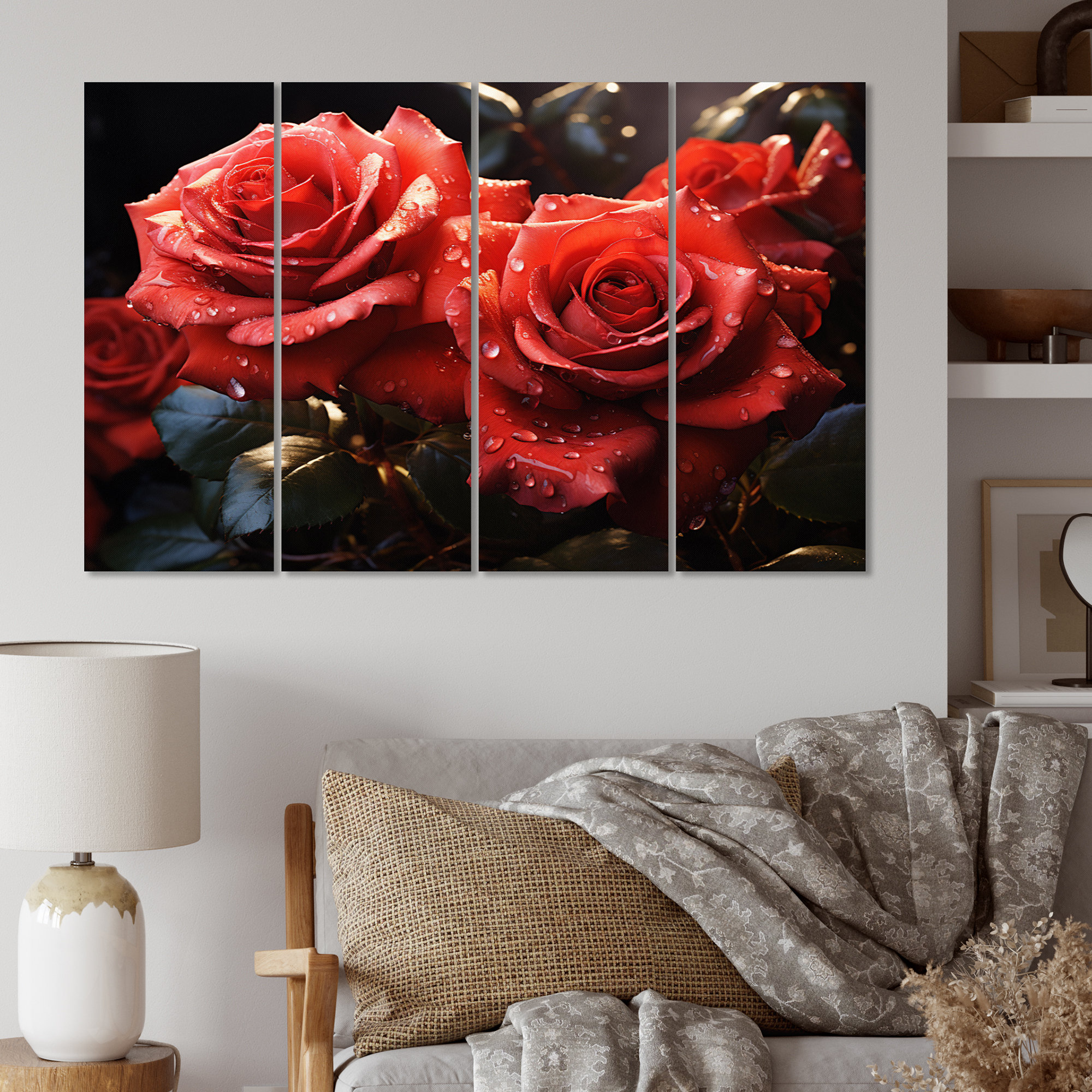 Ebern Designs Red Black Roses Morning Gloss - Floral Wall Decor - 4 ...