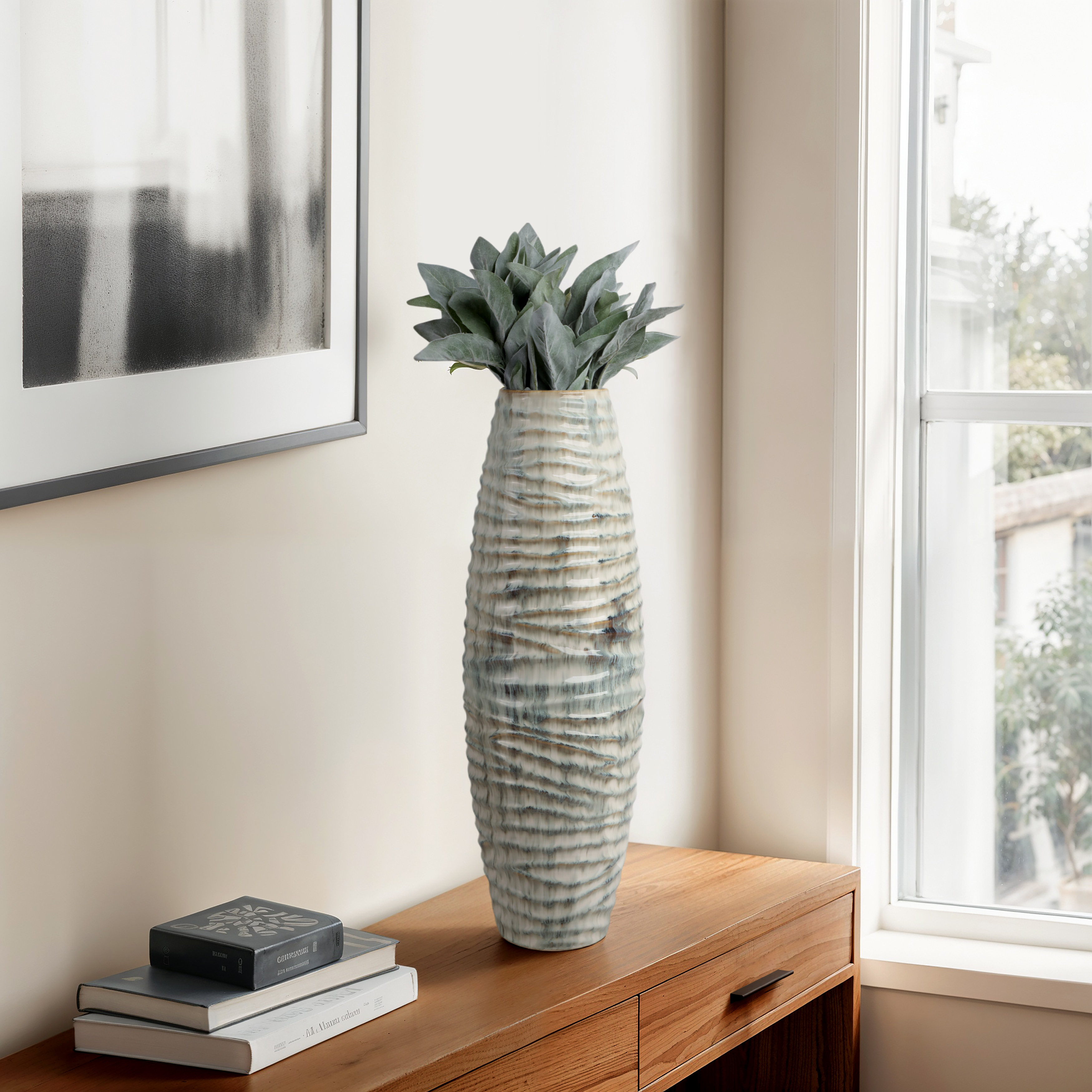 Ivy Bronx 26" Decorah Small Ceramic Ribbed Vase | Wayfair