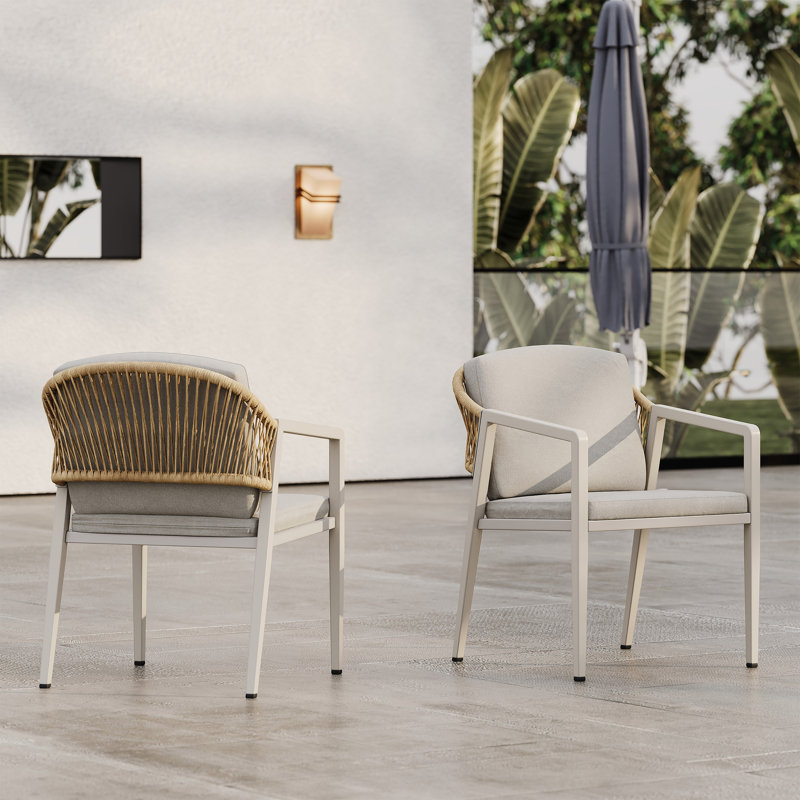 George Oliver Mitchell Outdoor Faux Wicker Woven Dining Chairs | Wayfair