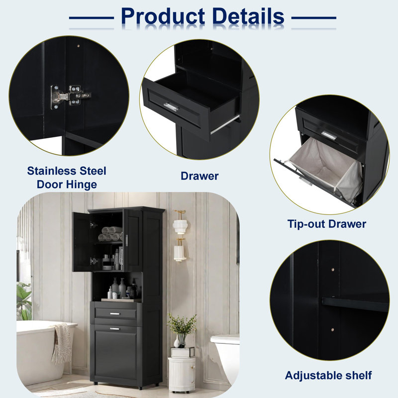 Red Barrel Studio® Mubashar Tall Bathroom Cabinet with Tilt-Out Laundry ...
