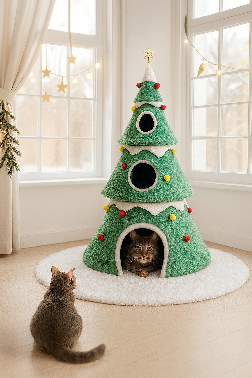 The Holiday Aisle® 56" H Cat Christmas Tree W/ Condos & Tree Skirt ...