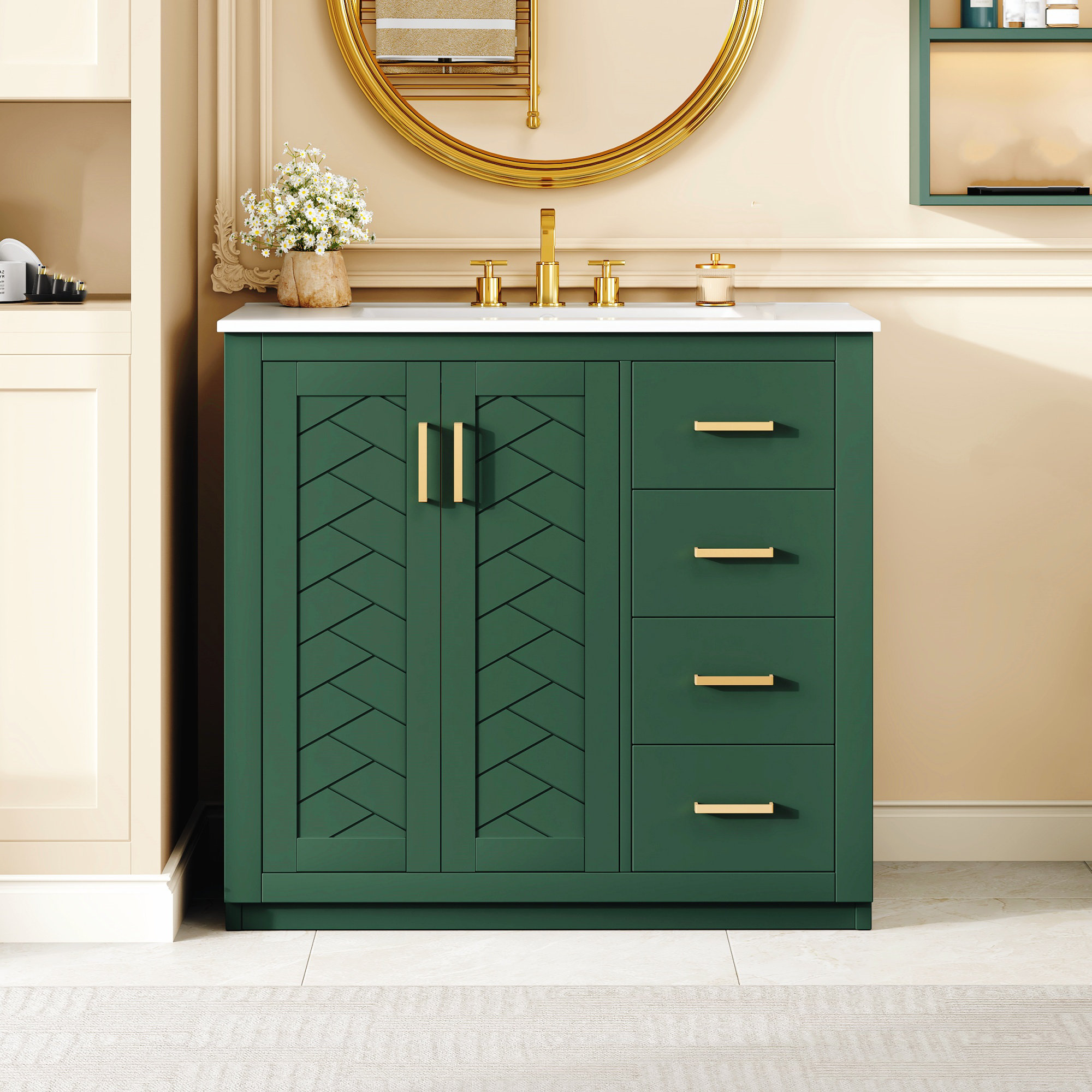 Ebern Designs 36-Inch Bathroom Vanity With Ceramic Sink Assembly, Solid ...