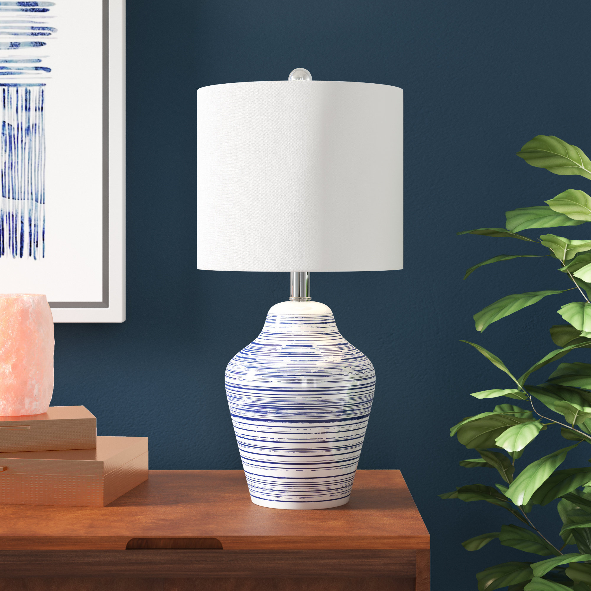 Dovecove Jacobsen 21" White/Blue Table Lamp Set & Reviews | Wayfair