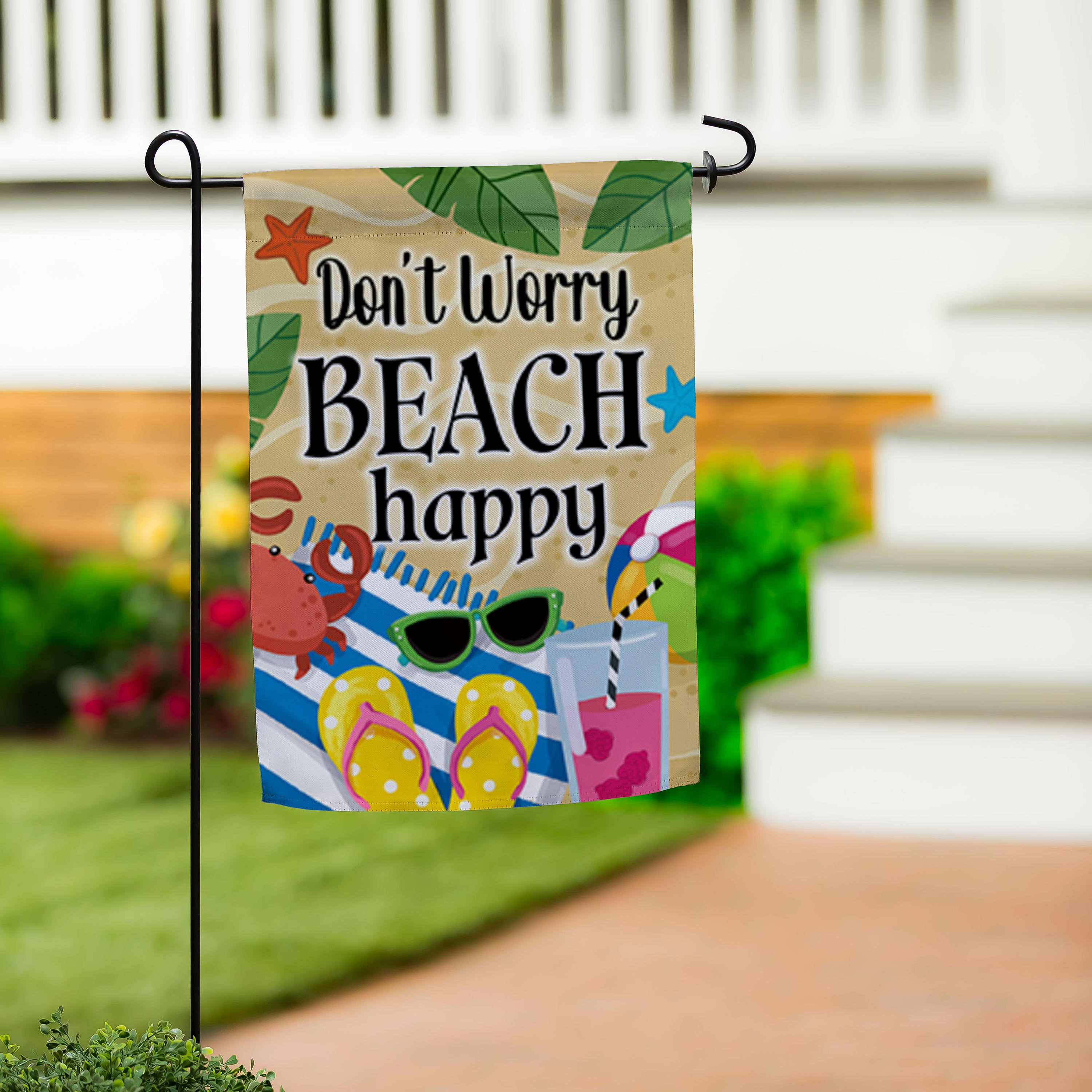Arlmont & Co. Don't Worry Beach Happy Suede Garden Flag | Wayfair