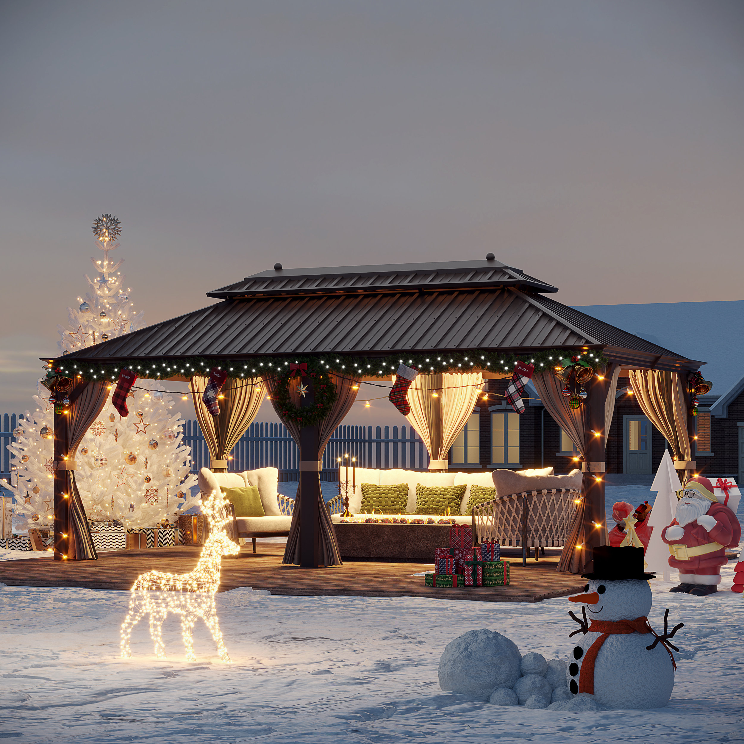 EROMMY 12 pi. L 20 pi. D Pavillon de jardin à toit rigide, pavillon de ...