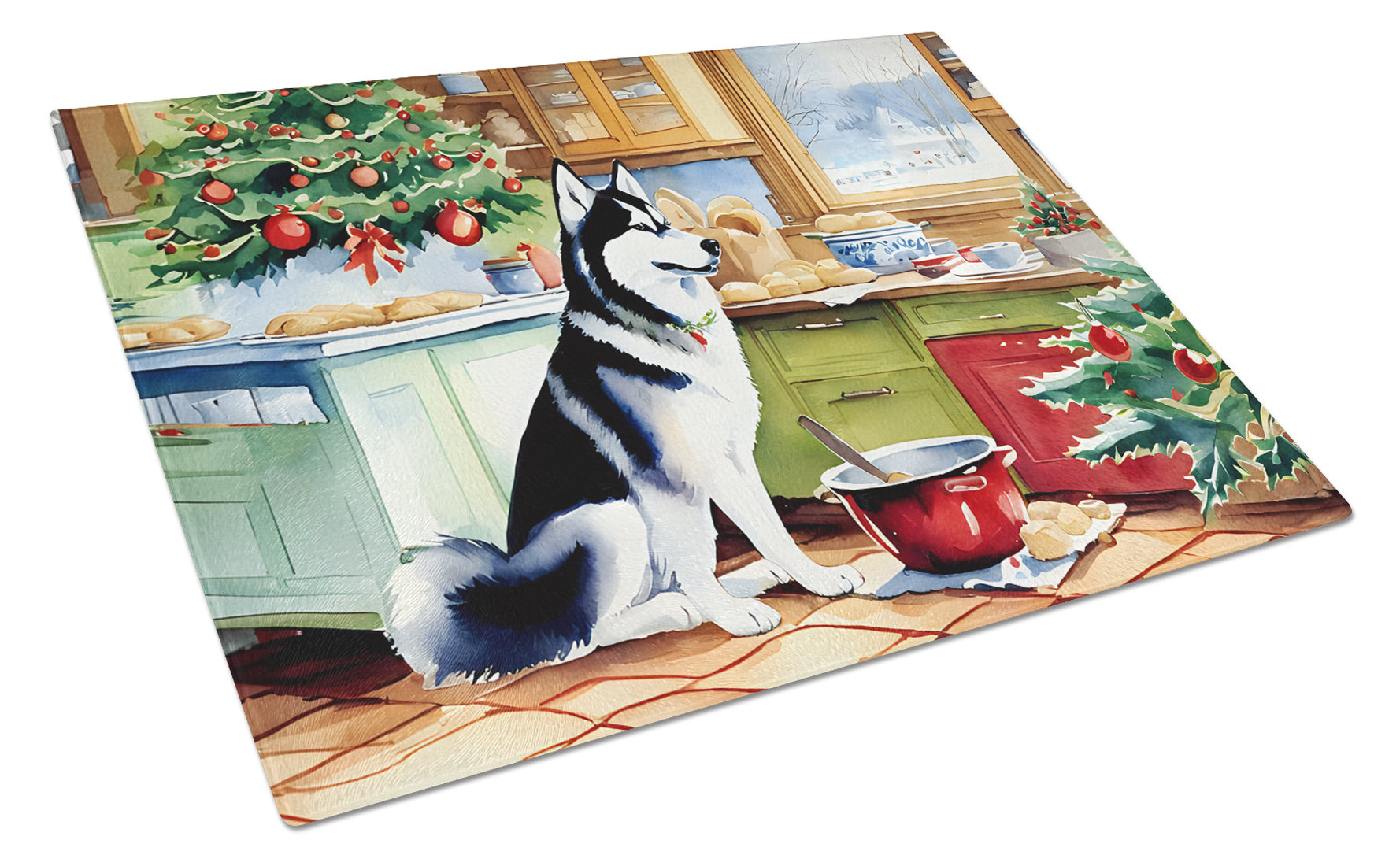 Caroline's Treasures Siberian Husky Christmas Cookies Glass Cutting ...