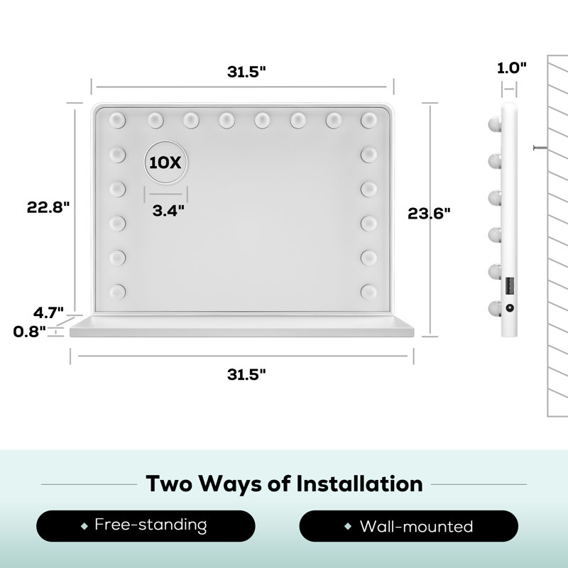 House of Hampton® Jahziyah LED Lighted Hollywood Makeup Mirror Vanity ...
