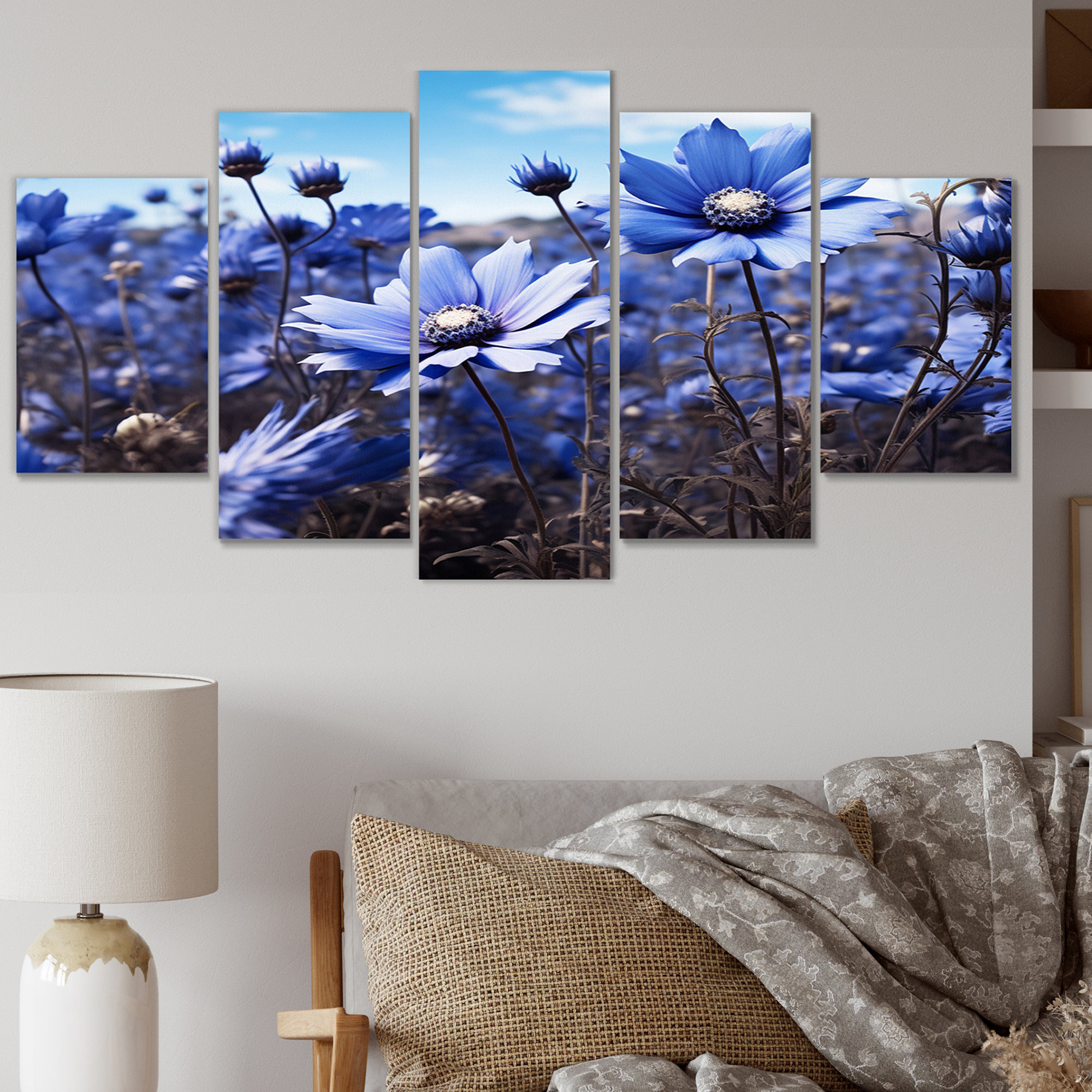 Latitude Run® Flower Field Sapphire Meadow I - Floral Metal Wall Decor ...