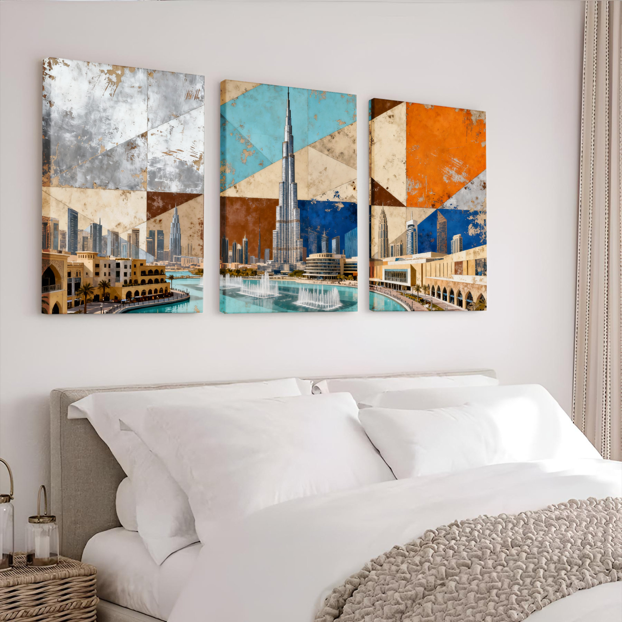 George Oliver Dubai Skyline with Burj Khalifa Abstract Canvas Wrapped ...