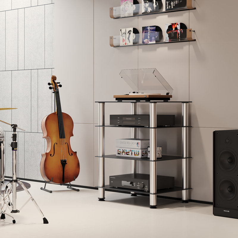 Ebern Designs Modern Audio Cabinet With 4 Tier Glass Shelf - Wayfair Canada