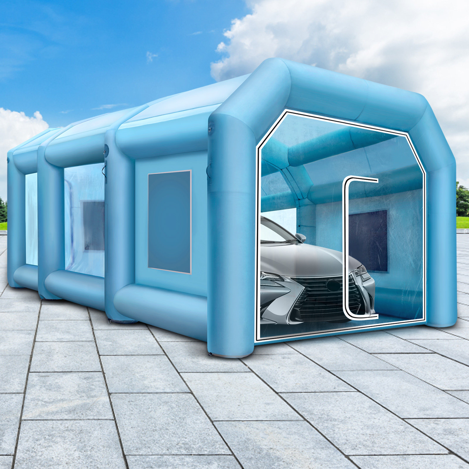 VEVOR 33x16.4x11.5ft Inflatable Spray Booth Car Paint Booth Tent with 2 ...