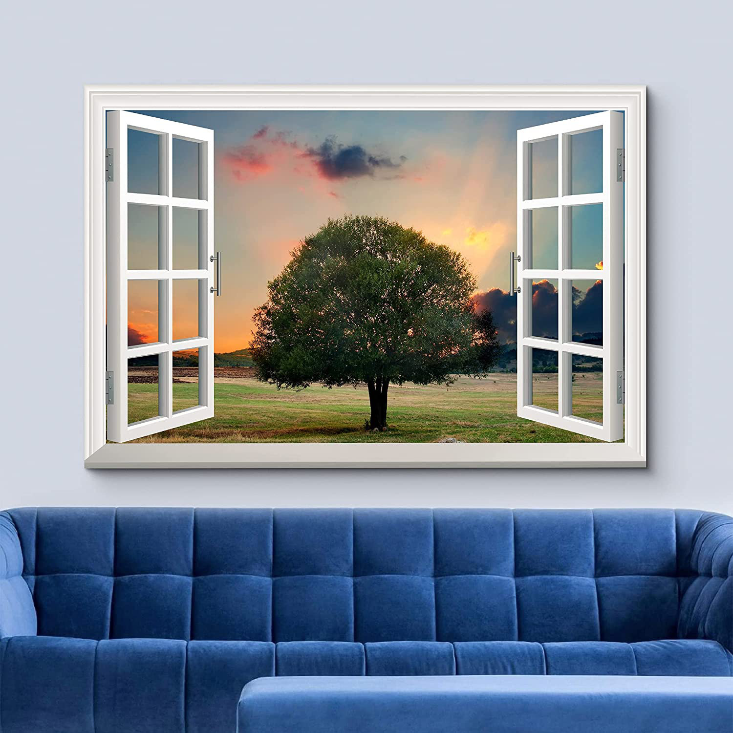 IDEA4WALL Window Scenery Window Wall Art Tree in Sunset - Wrapped ...