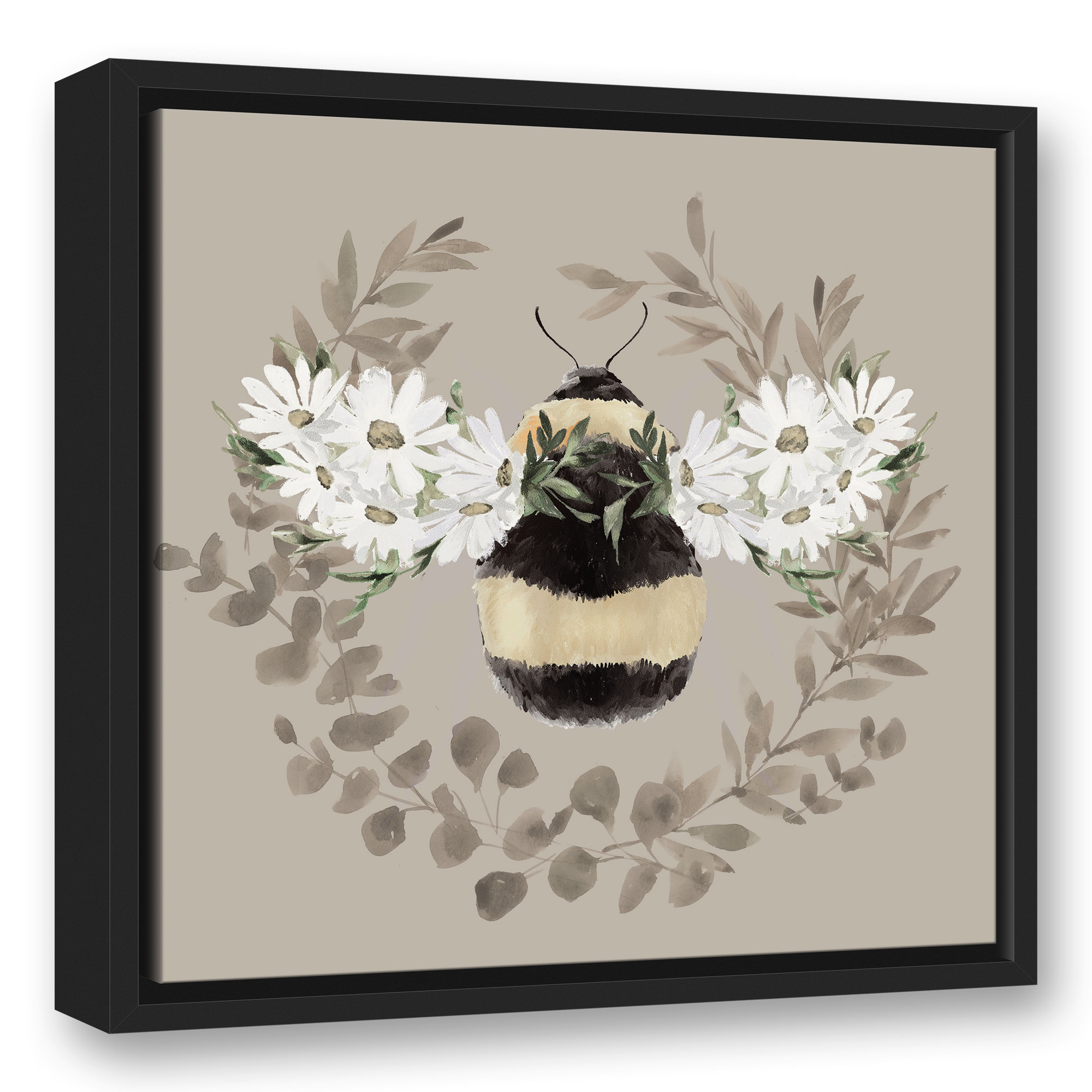 August Grove® Bumble Bee Wreath - Floater Frame Print on Canvas | Wayfair