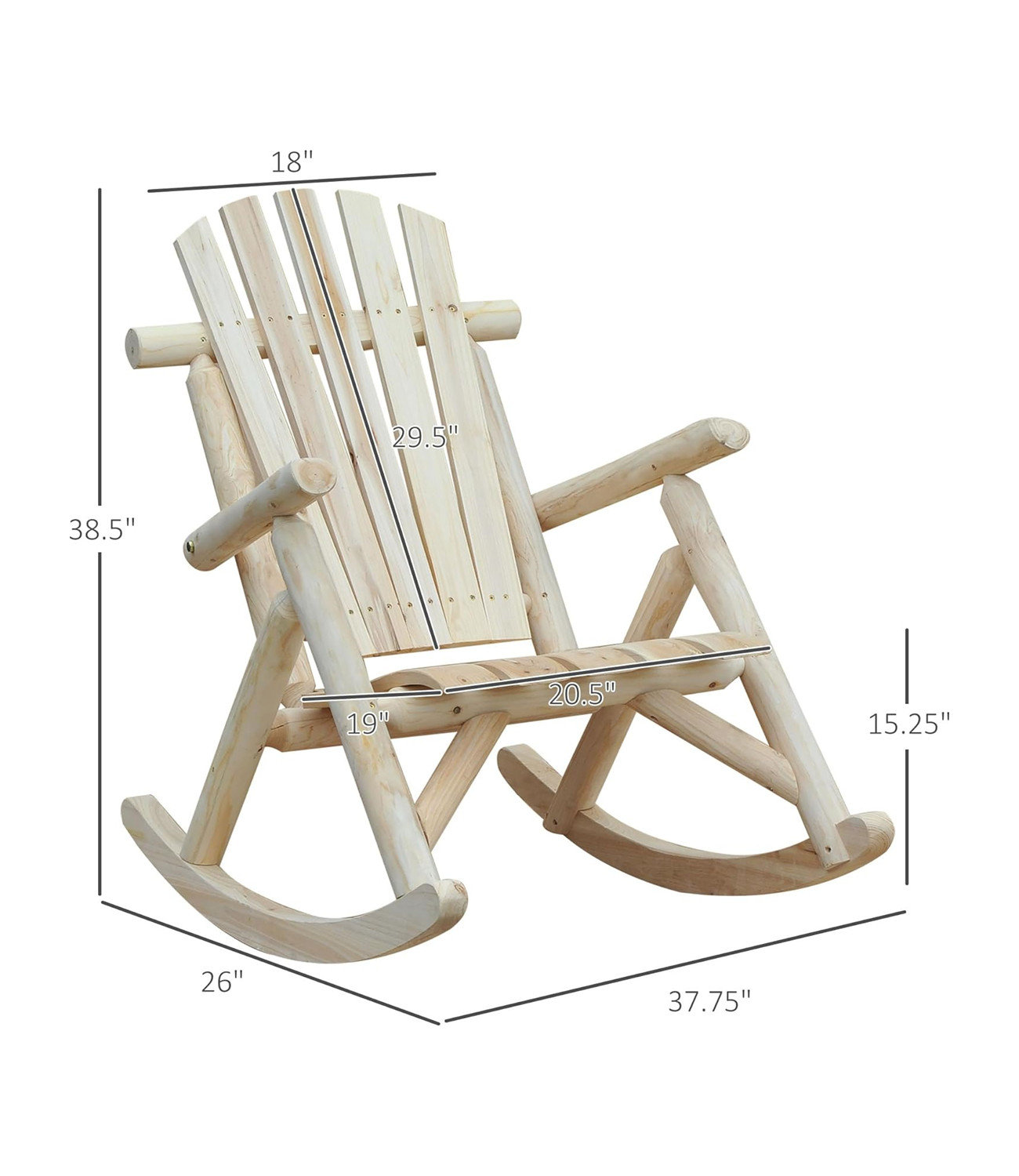 One Allium Way Outdoor Wooden Rocking Chair, Single-Person Adirondack ...