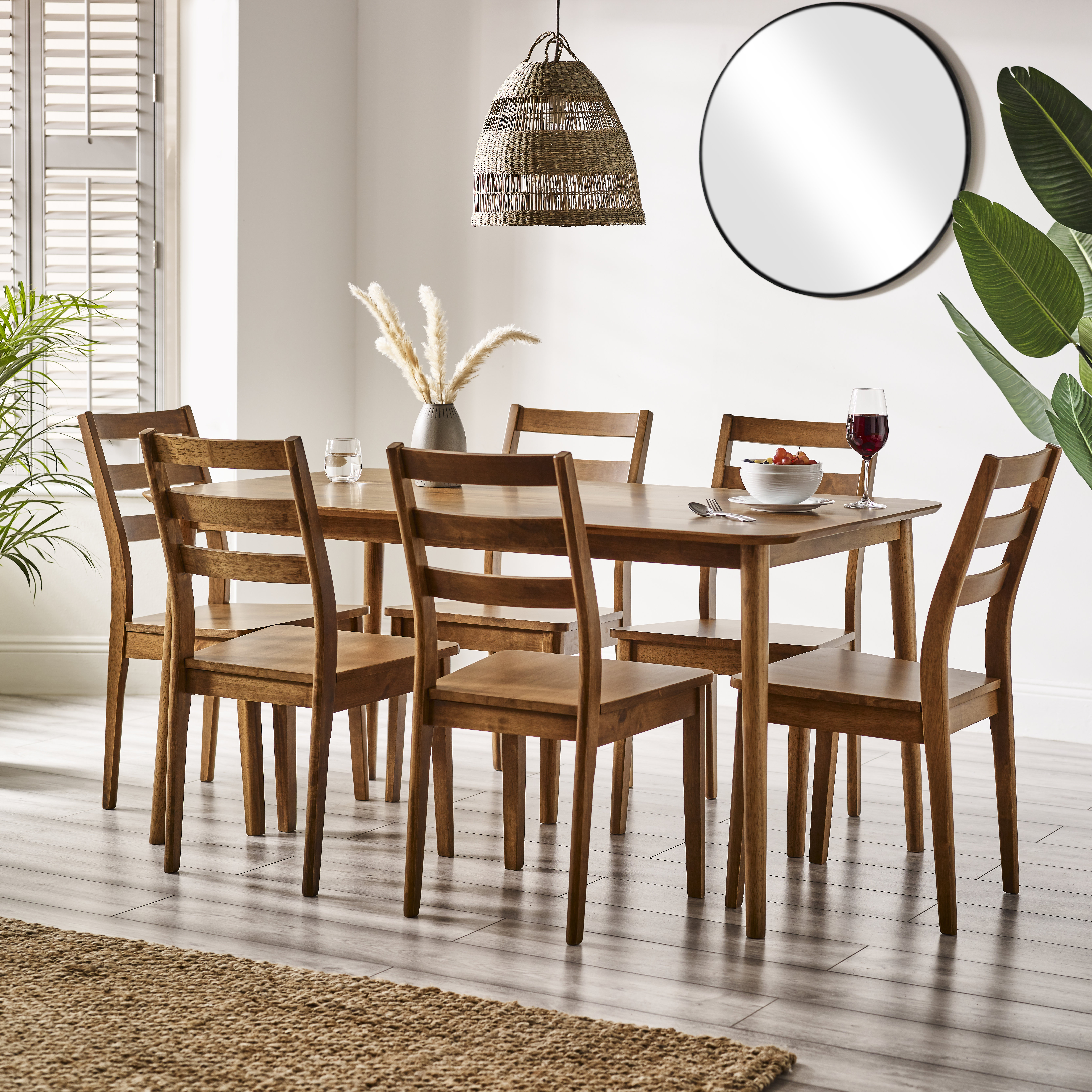 Drea Solid Wood Farmhouse Dining Table Set with 6 Dining Chairs Rustic Kitchen Style