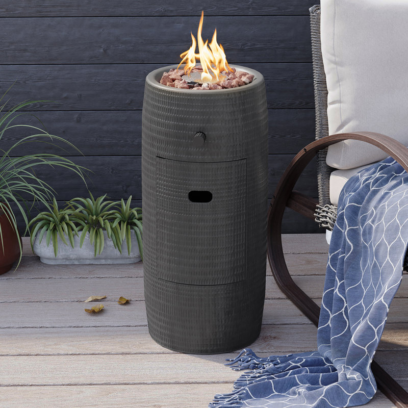 Latitude Run® Round15,001 BTU Fire Column With Lava Rocks, Grey ...
