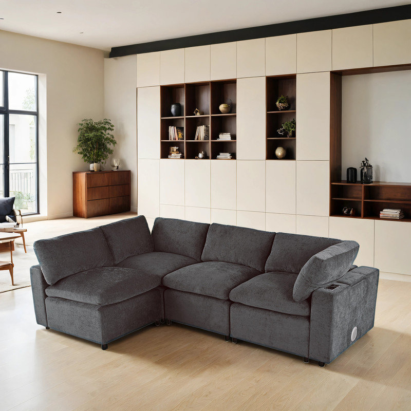 Latitude Run® Modular Sectional Sofa with USB Charge Ports,Wireless ...