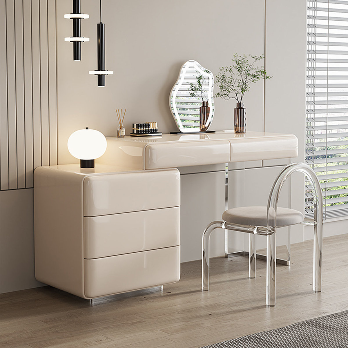 Orren Ellis Makeup Vanity with Light mirror,5 drawers,1 chair - Wayfair ...