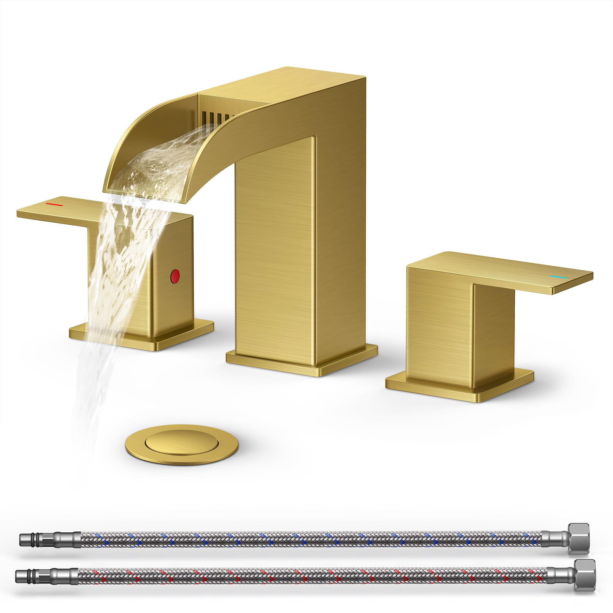 XIXIXIANGRONGAA Gold Bathroom Sink Faucet 3 Hole, 8 Inch Widespread ...