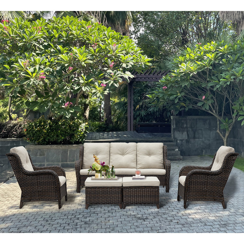 Wildon Home® Bonia Wicker Rattan 5 Piece Complete Patio Set with ...