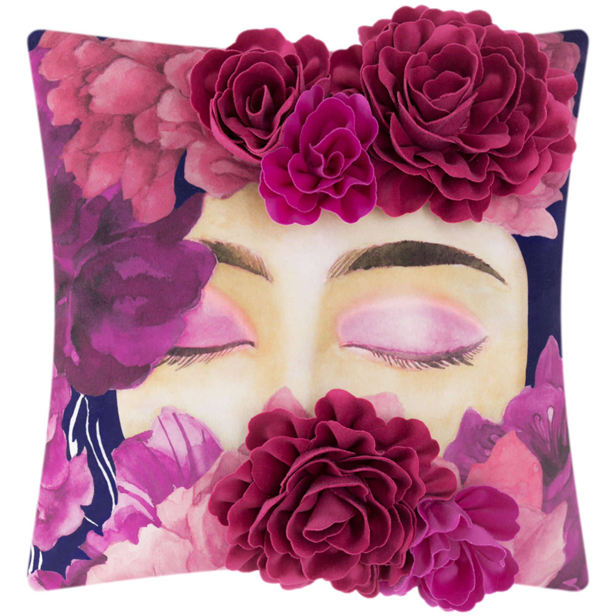 JWH 3D Flower Pretty Girl Velvet Throw Pillow Cover 18"x18" | Wayfair