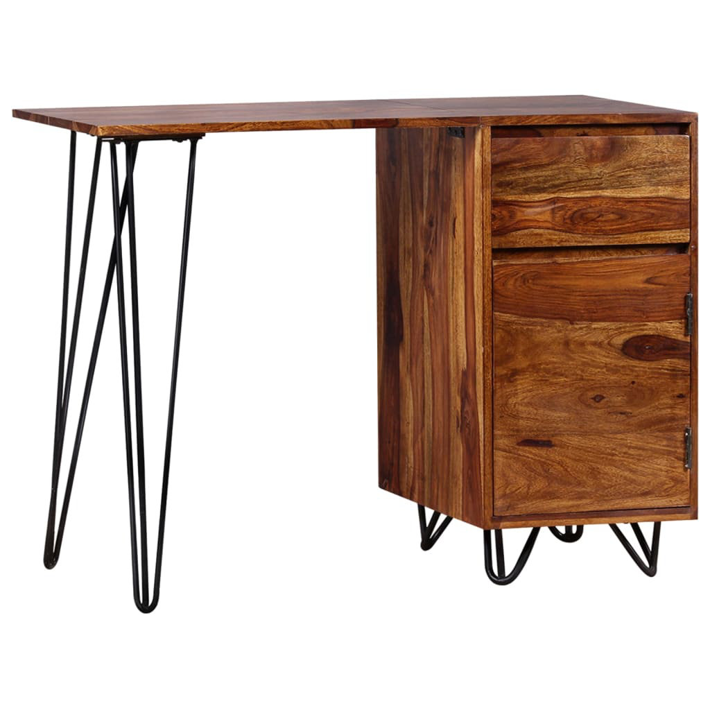 Loon Peak® Writing Desk with 1 Drawer and 1 Cabinet Solid Sheesham Wood ...