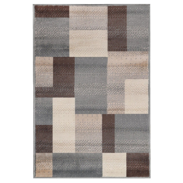 Ebern Designs Quanetra 8' X 10' Gray Brown and Cream Patchwork Area Rug ...