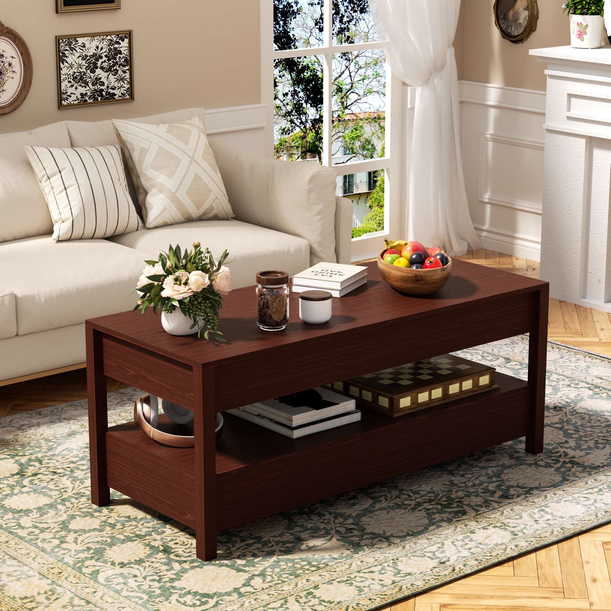 Winston Porter Hamno Coffee Table, Lift Top Coffee Table with Drawers ...