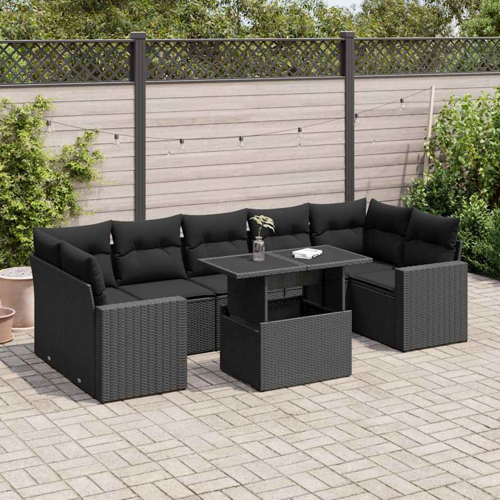 Ivy Bronx Patio Sofa Set Black PE Rattan, Powder-Coated Steel Large ...