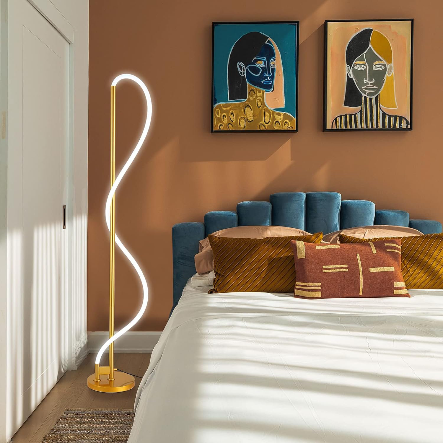 Everly Quinn Modern LED Gold Floor Lamp With Flexible DIY Modeling Tube ...