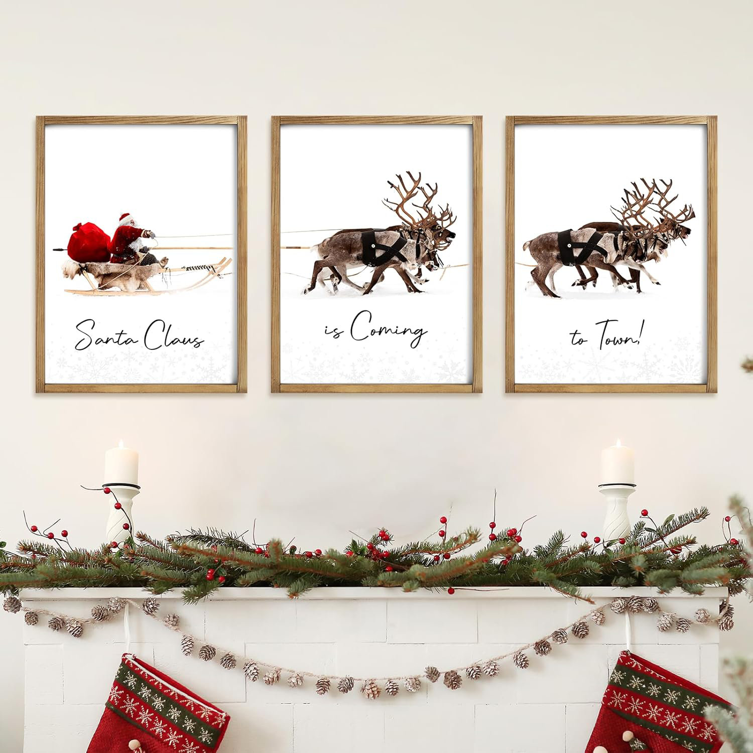 The Holiday Aisle® Framed Set Of 3 Christmas Wall Art Christmas Santa ...