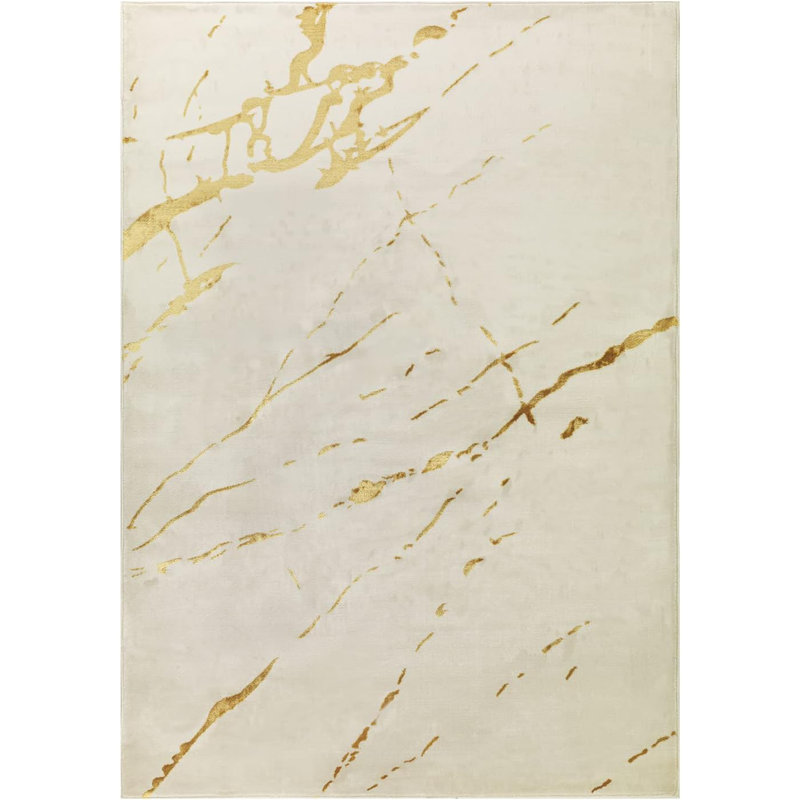 Mercer41 Babil Gold 5x7 Marble Abstract Modern Indoor Area Rug | Wayfair