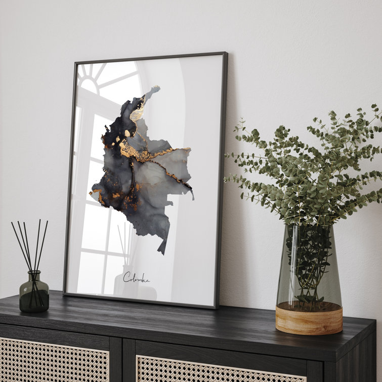 Fairmont Park Colombia Map Black & Gold Wall Art Decor | Wayfair.co.uk