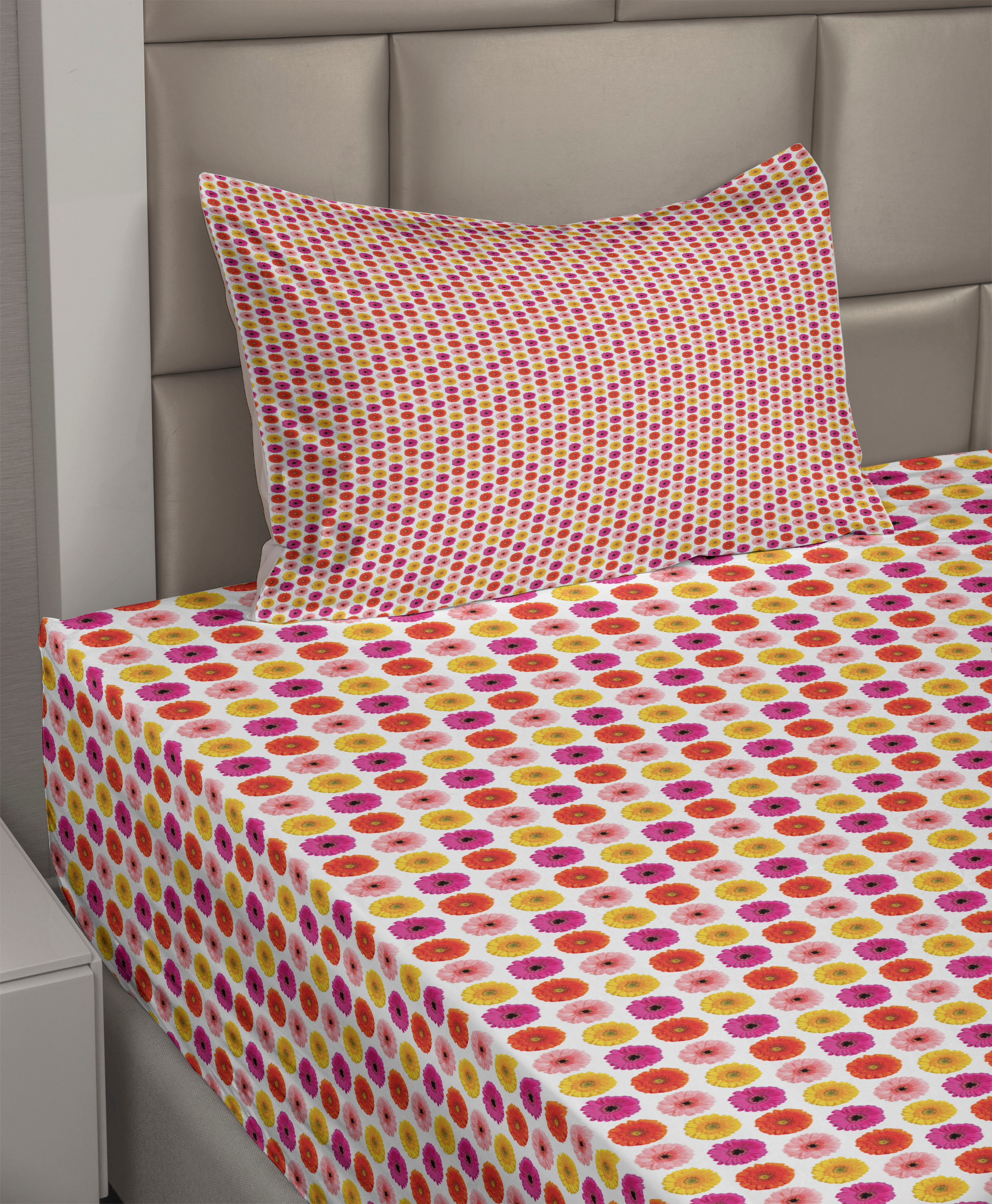 Ambesonne Daisy Sheet Set Minimalist Gerbera Flowers Hot Pink and Dark ...