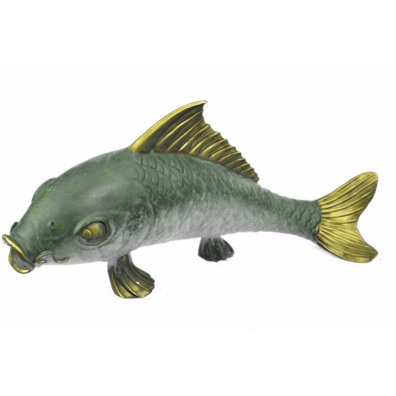 Rosecliff Heights Checkers Bronze Koi Fish Sculpture Large Decorative ...