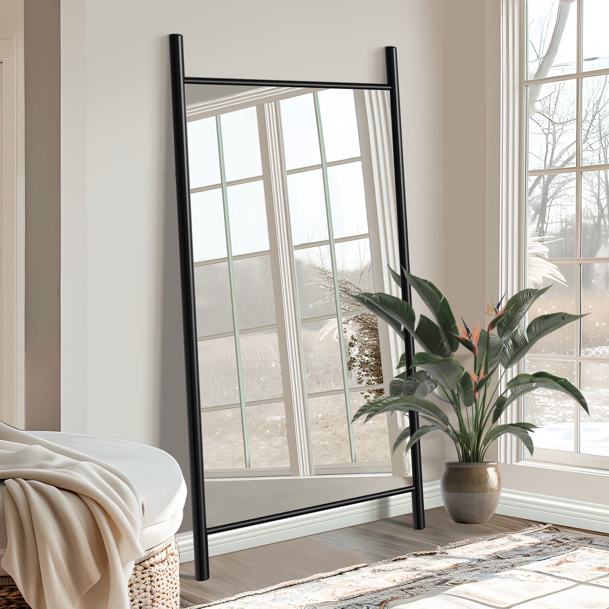Latitude Run® Solid wood ladder rectangular black full-length mirror ...