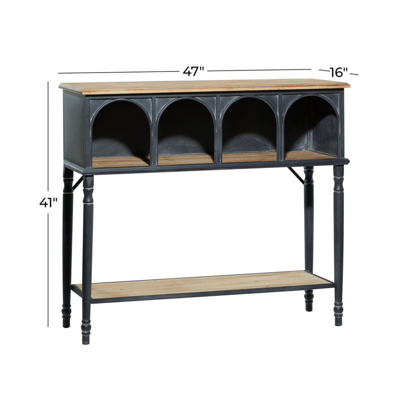 Rosalind Wheeler Lindenberg Metal Arched 2 Shelf 4 Cubby Black Console ...