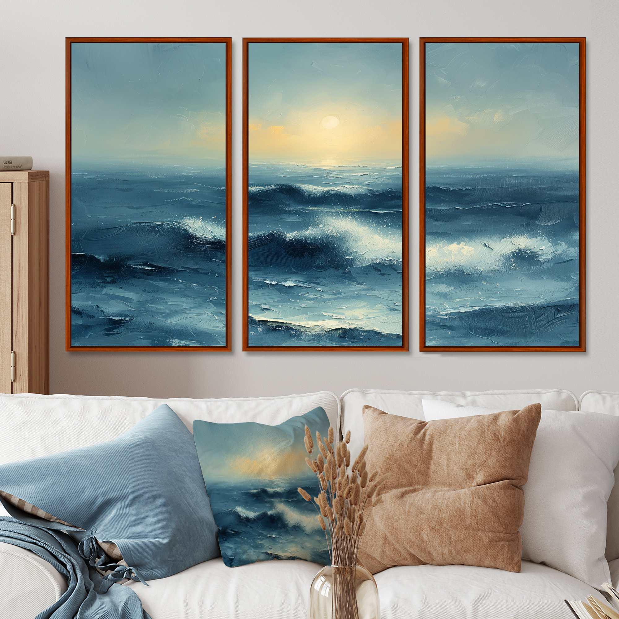 Rosecliff Heights White Blue Winter Cool Moonlit Waves - Coastal Waves ...