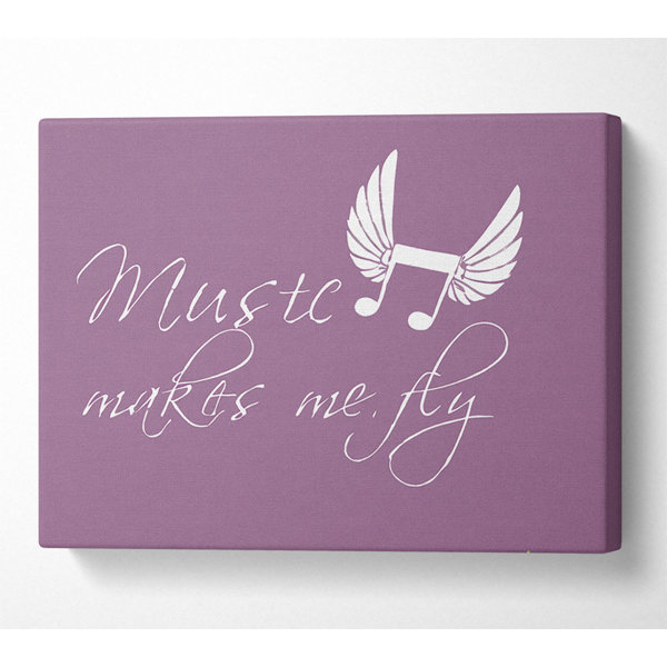 Happy Larry Music Makes Me Fly Dusty Pink - Wrapped Canvas Typography ...