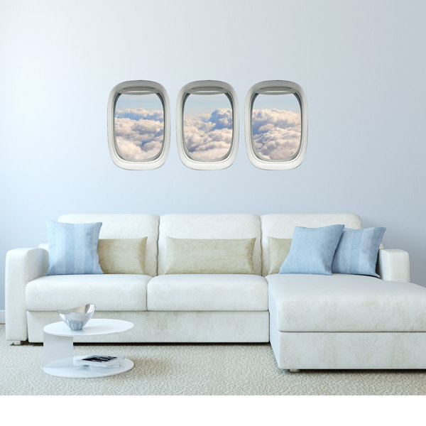 Winston Porter Airplane Window Peel and Stick Aerial Cloud View 3 Piece ...