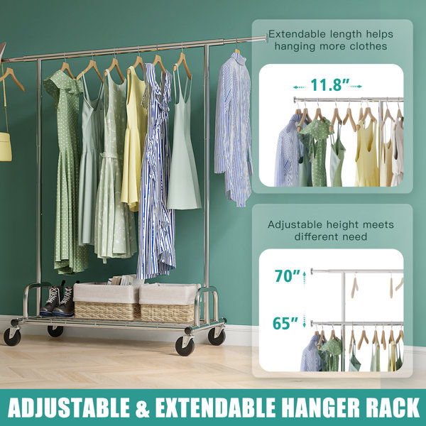 Rebrilliant Mardelle 460 LBS Clothes Hanging Rack Metal Clothes Rack ...